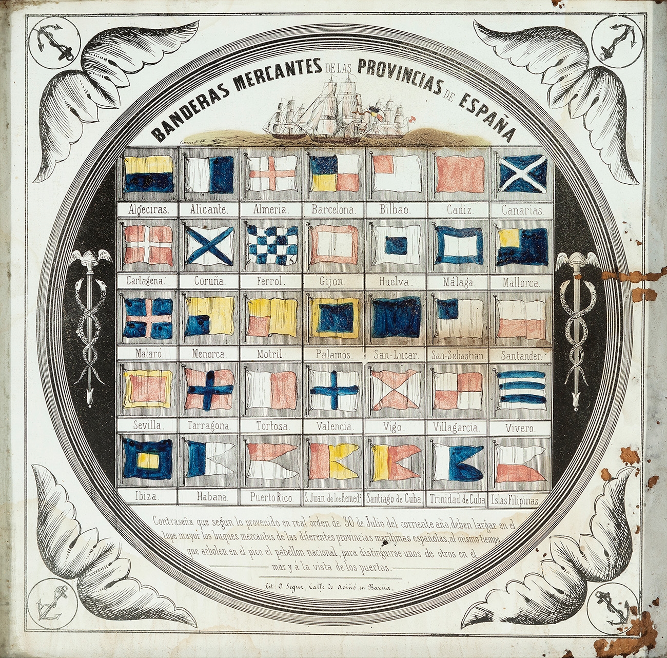 Spanish School, 19th Century | Merchant flags of the provinces of Spain ...