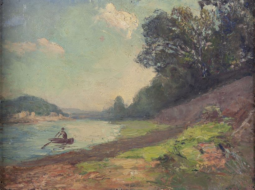 Gabriel Trevoux | Vue d'un pêcheur en bord de rivière | MutualArt