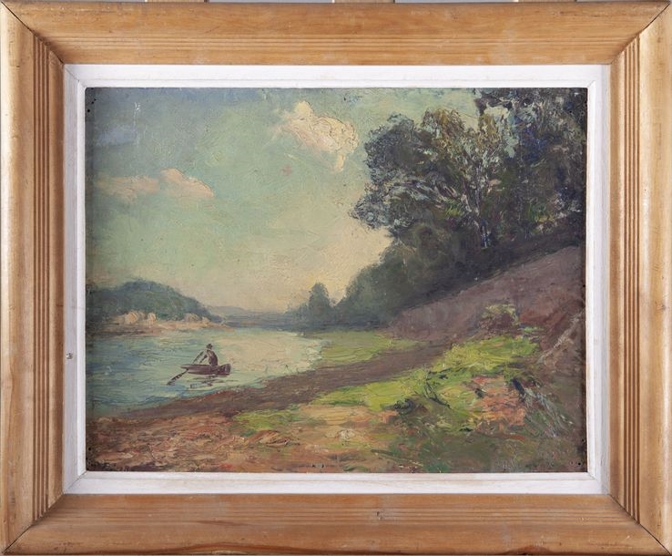 Gabriel Trevoux | Vue d'un pêcheur en bord de rivière | MutualArt