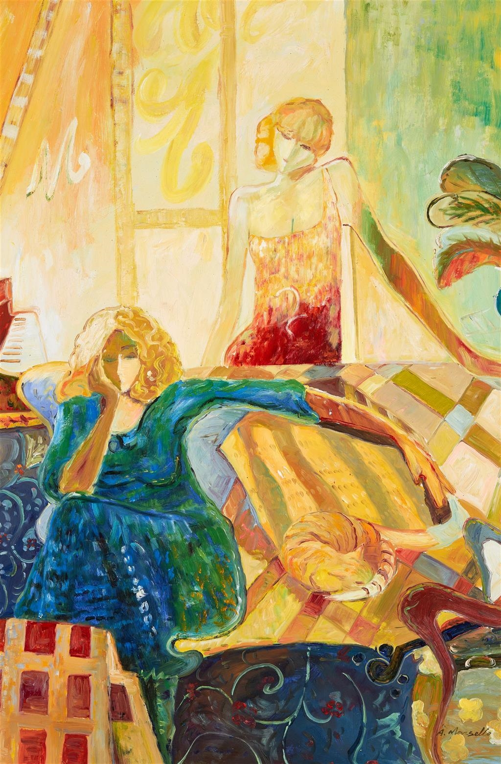 Mahmoud Sabzi | Two Figures in an Interior Scene ( After Mahmood Sabzi ...