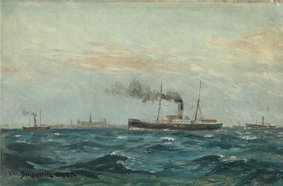Christian Benjamin Olsen | A seascape with sailing ships and steamers ...