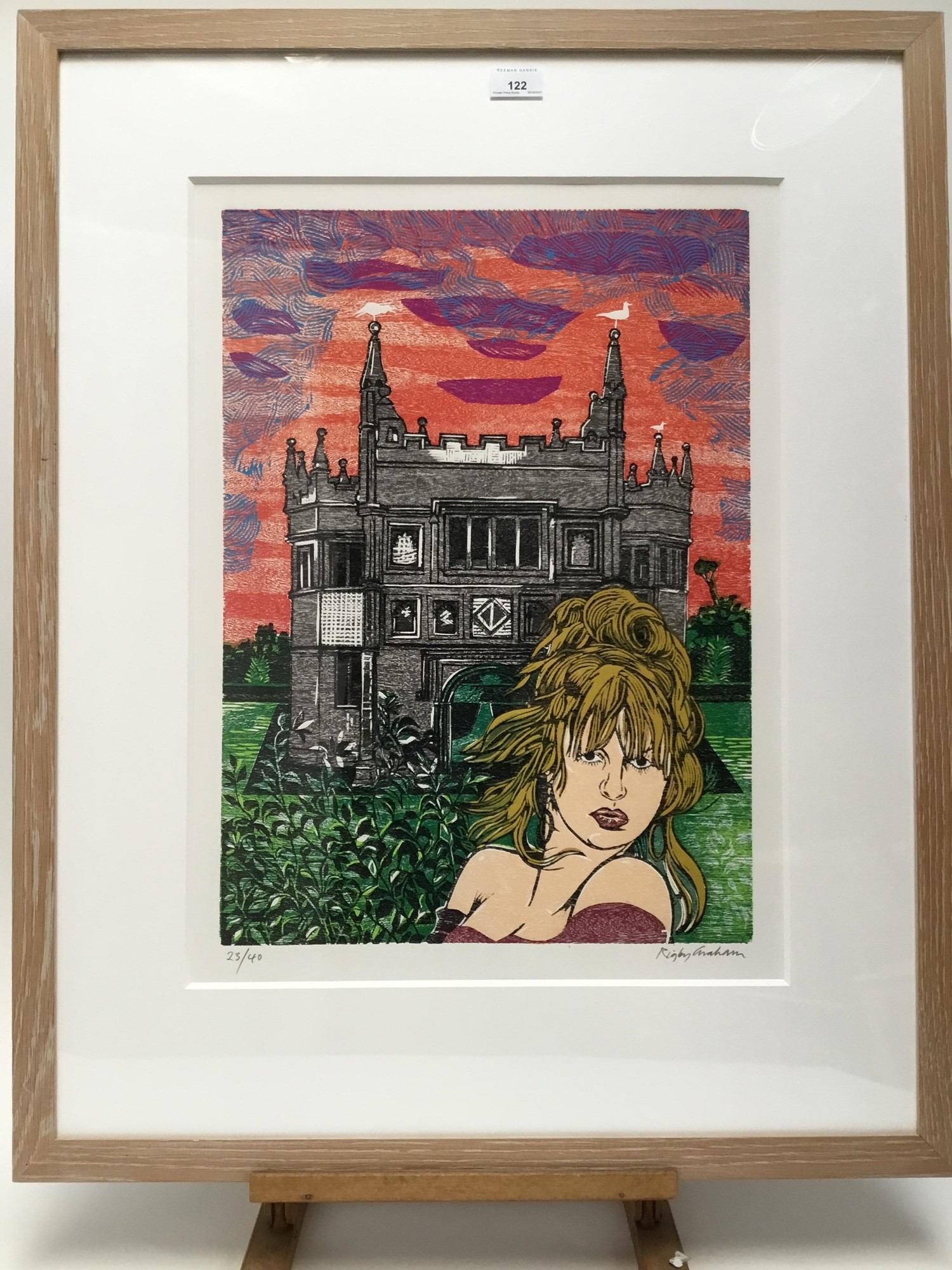 Rigby Graham | linocut in colours, figure before a church, signed and ...