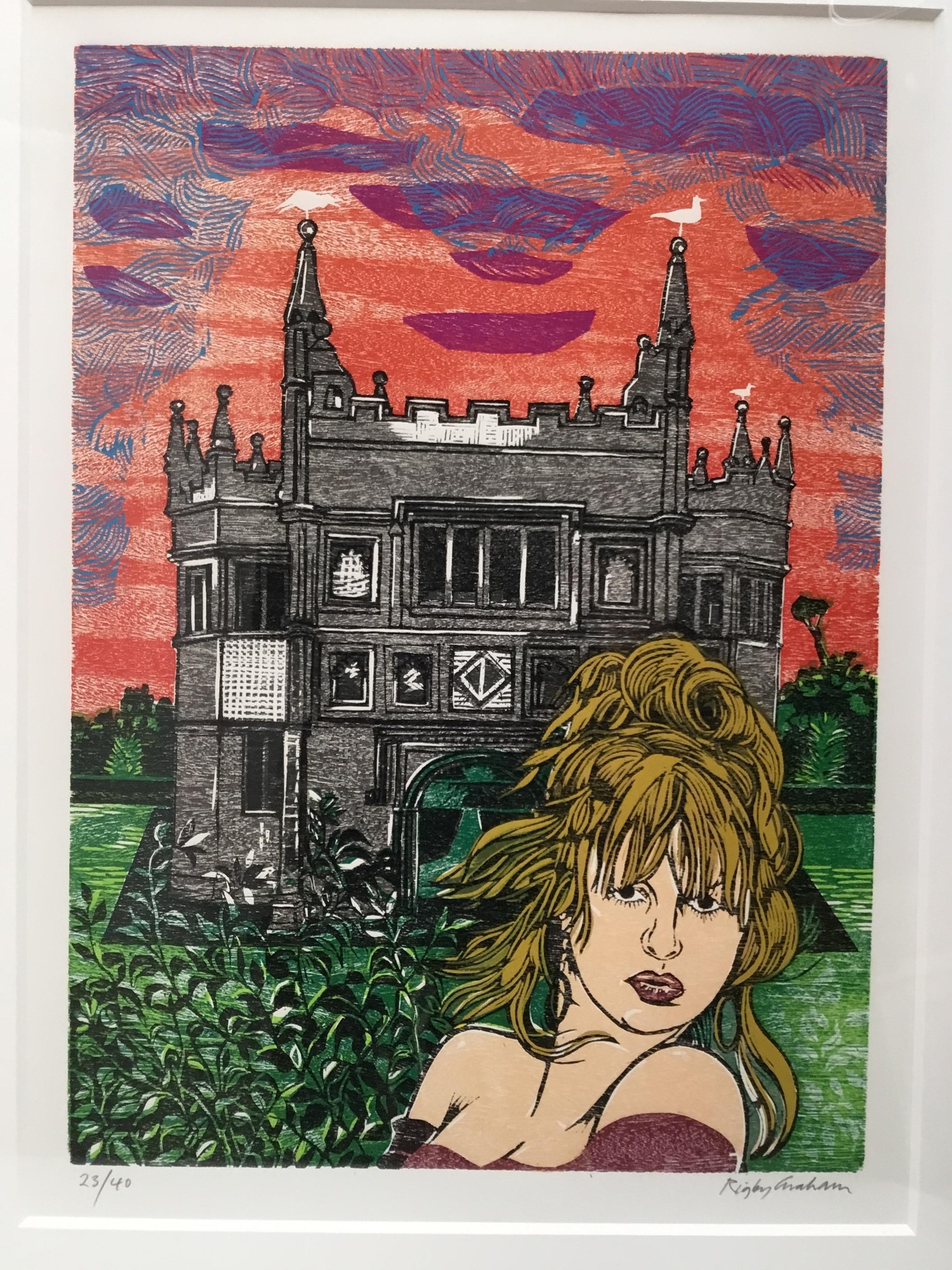 Rigby Graham | linocut in colours, figure before a church, signed and ...