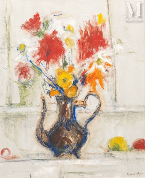 Isaac Dobrinsky | Bouquet dans une cafetière d'étain | MutualArt