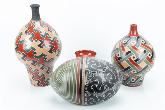 Helio Gutierrez | GEOMETRIC POTTERY, GROUP OF THREE | MutualArt