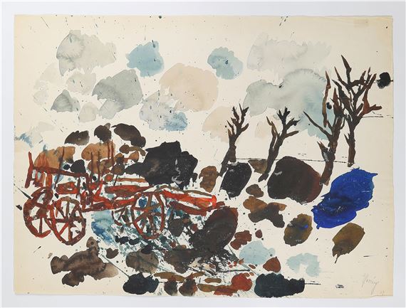 Gustav Hessing | Landschaft mit Leiterwagen (1964) | MutualArt