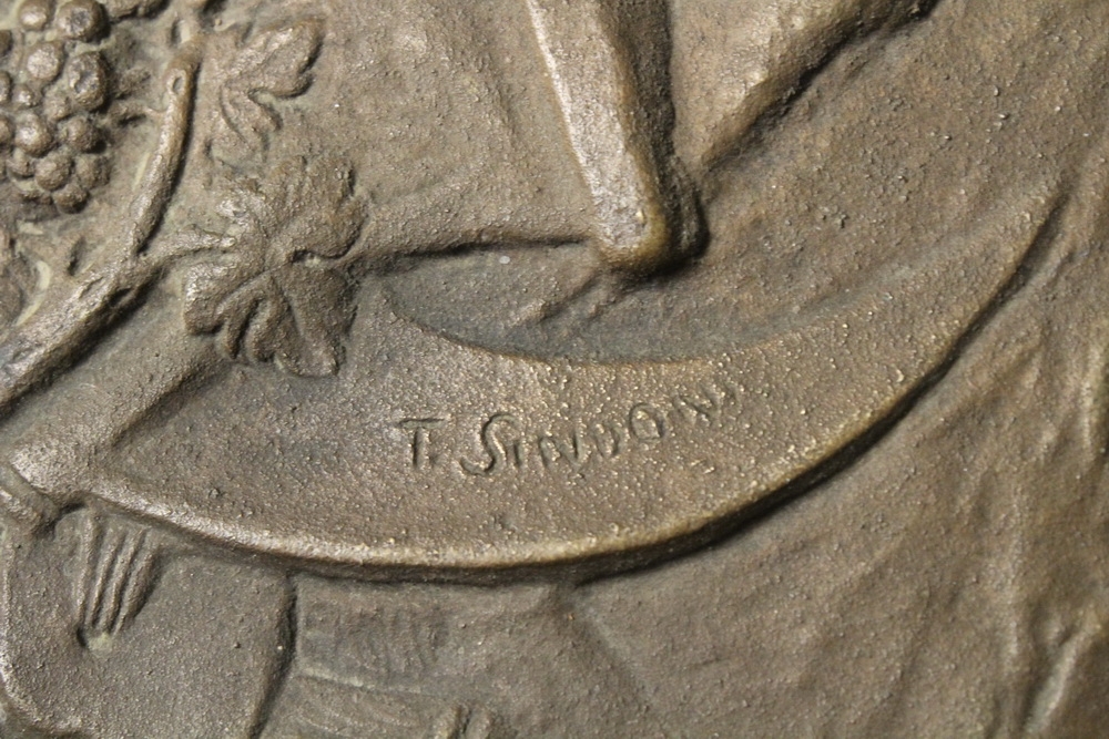 Turillo Sindoni | Bronze Bas Relief Plaque of Woman Watching Man Plow ...