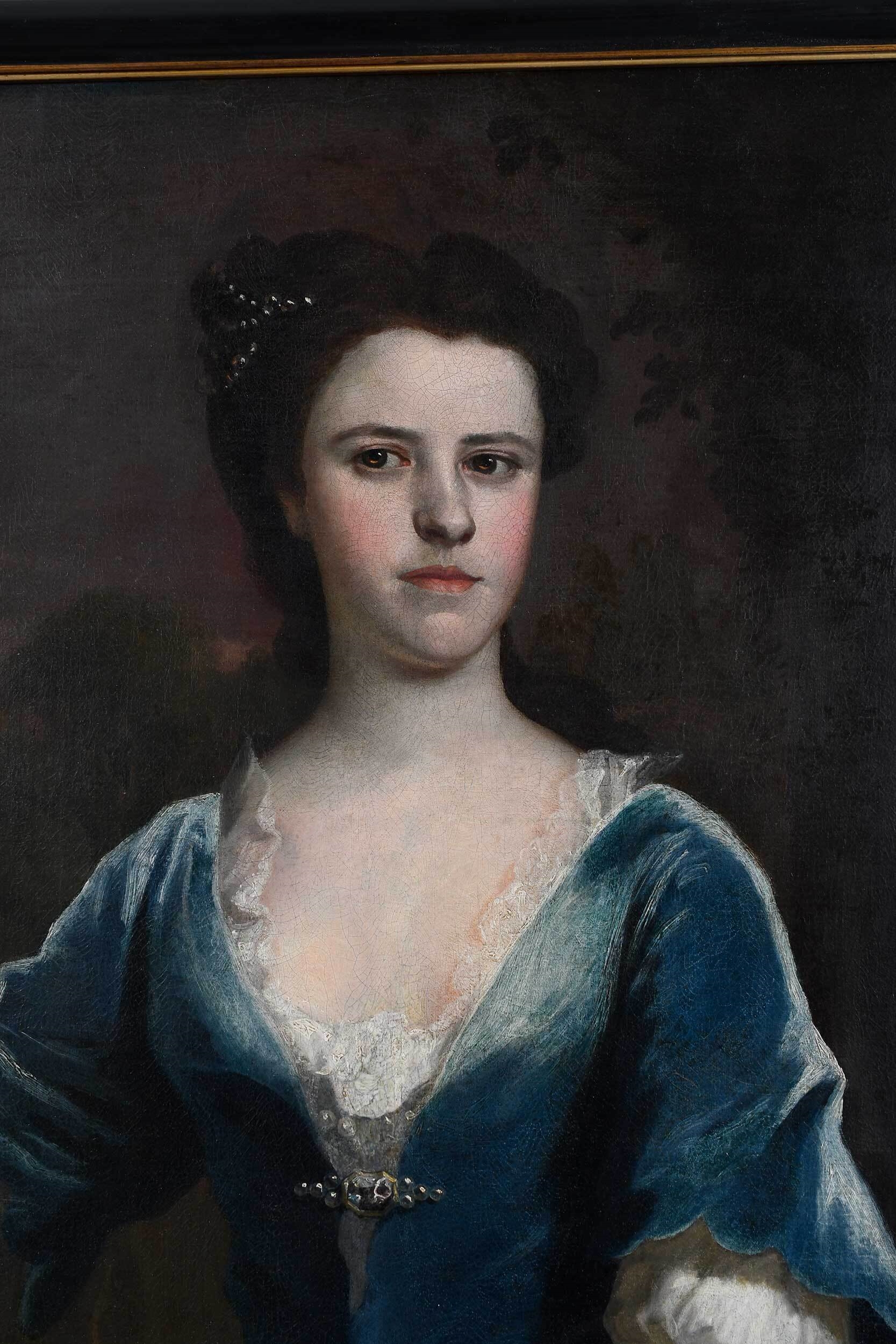 British School, 18th Century | Young Woman in a Blue Velvet Gown and ...