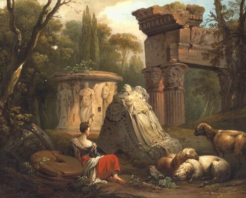 François Boucher | A resting woman in a pastoral landscape with ruins ...