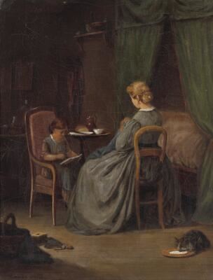 David Jacob Jacobsen | Interior with a mother and child | MutualArt