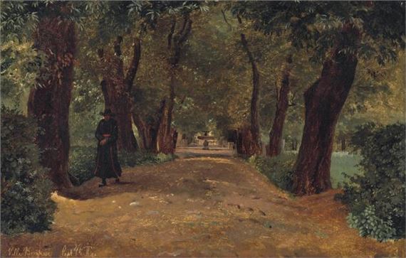 Johan Thomas Lundbye | Allé med Abbed. Villa Borghese (1845) | MutualArt