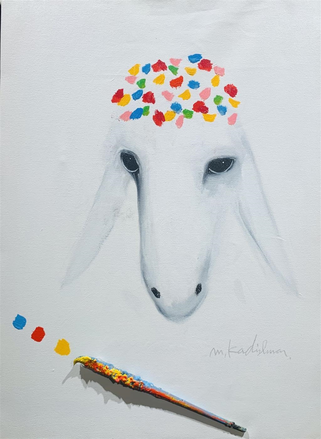Menashe Kadishman | Sheep head in white background | MutualArt