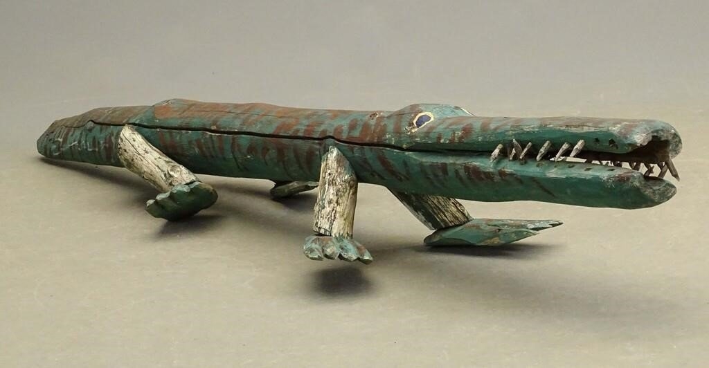 Felipe Benito Archuleta | Folk art carved and painted wooden alligator ...