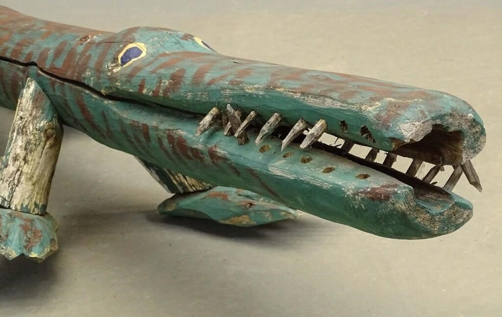 Felipe Benito Archuleta | Folk art carved and painted wooden alligator ...