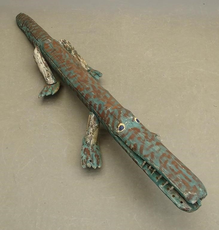 Felipe Benito Archuleta | Folk art carved and painted wooden alligator ...
