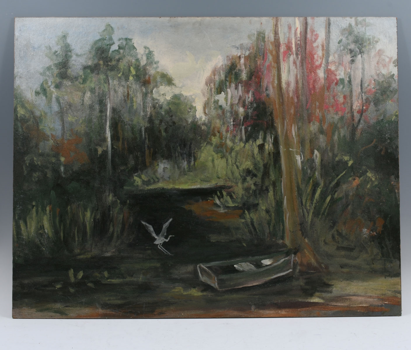Catherine Stockwell | Florida River Scene with Egret and Punt | MutualArt