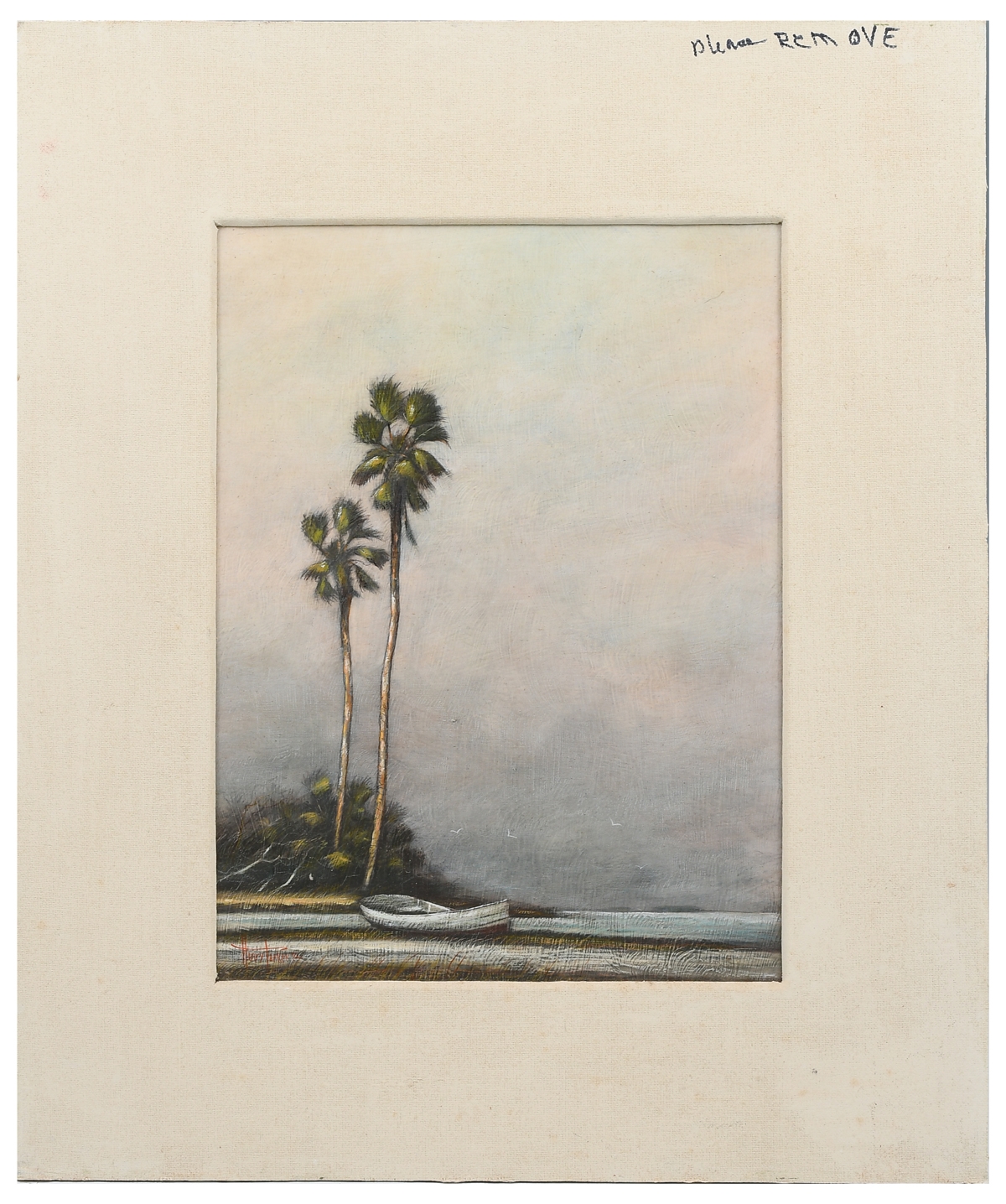 Henry Parker | Florida Coastal Scene with Palms and Boat | MutualArt