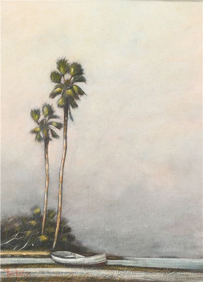 Henry Parker | Florida Coastal Scene with Palms and Boat | MutualArt