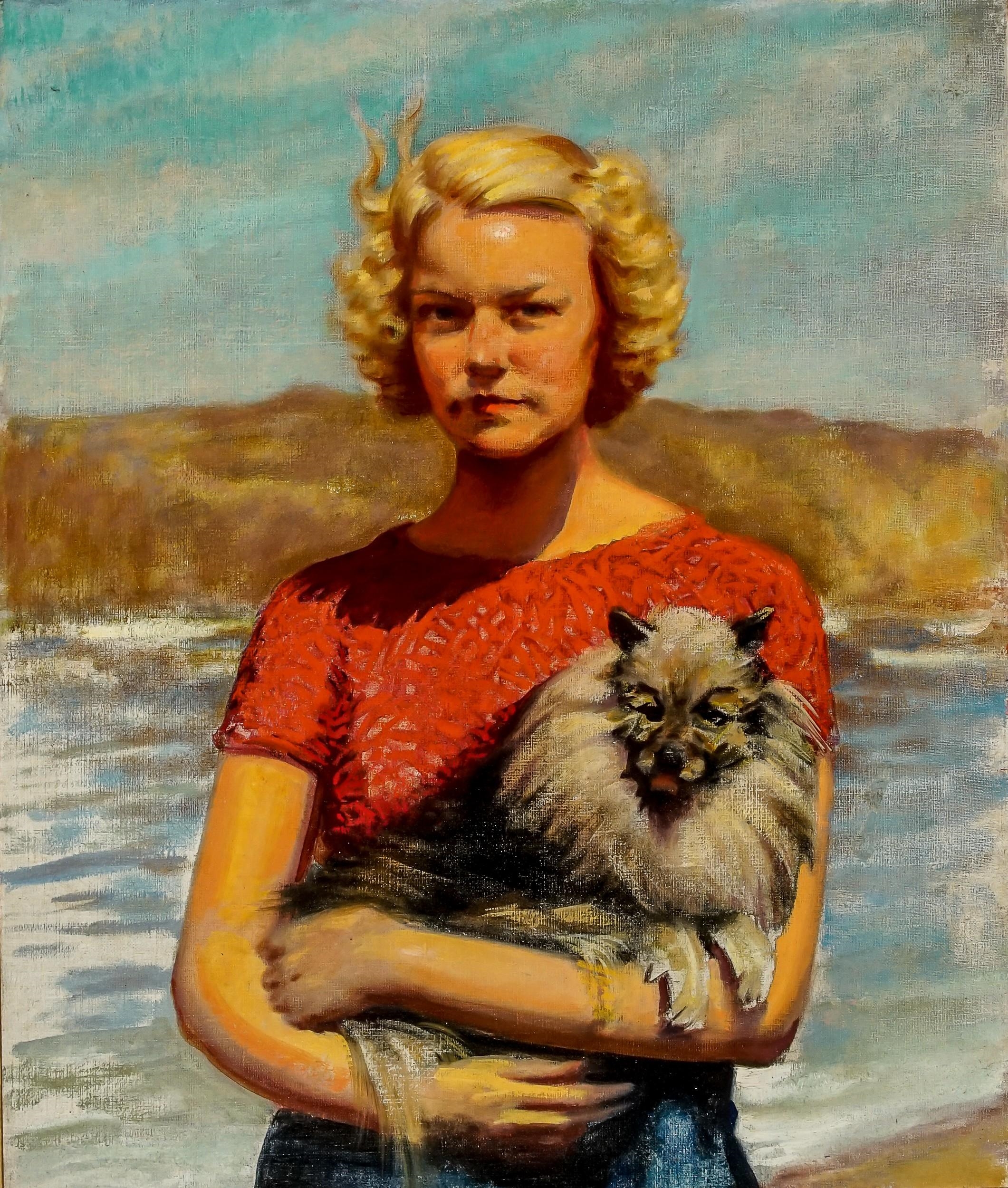 William Cushing Loring | Young Girl Holding Pekingese | MutualArt