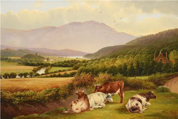 Charles Morris | Extensive landscape with cattle in the foreground ...