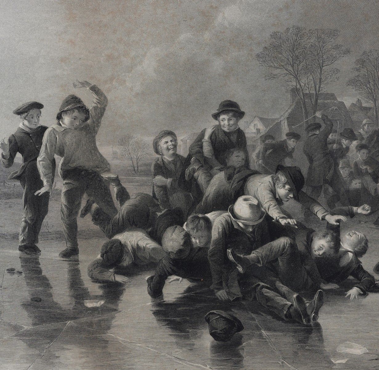 Thomas Webster | Schoolchildren frolicking and slipping on an icy pond ...