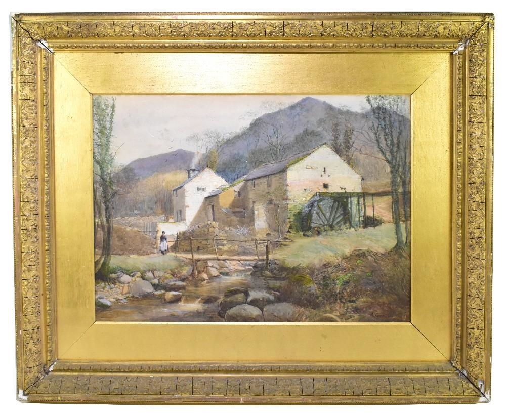 Ian H. Goodfellow | maiden beside farm cottage with waterwheel | MutualArt