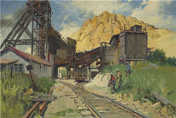 Terence Cuneo | Headgear and Miners, Crown Mines | MutualArt