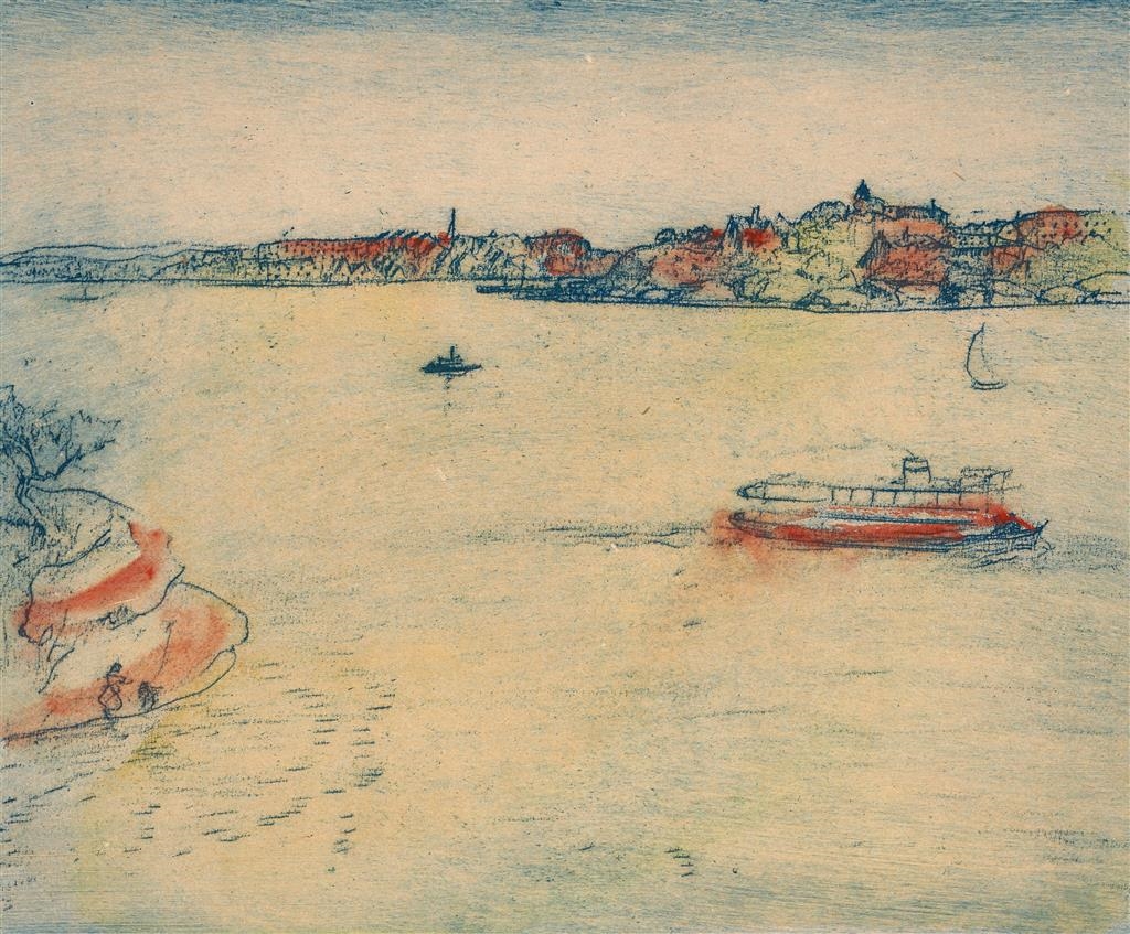 Lloyd Rees | Ferry on Sydney Harbour (1978) | MutualArt