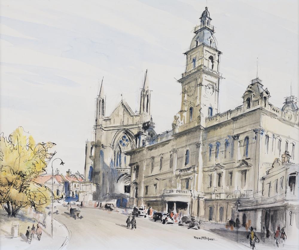 Peter McIntyre | The Octagon, Dunedin (Circa 1950) | MutualArt