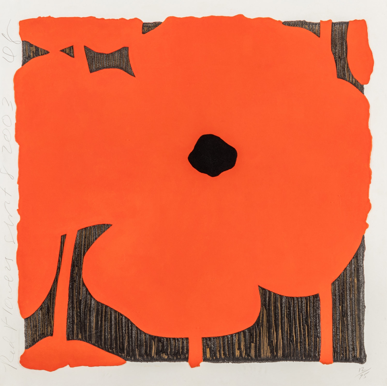 Donald Sultan | Five Blue Flowers with Flocked Centers (2002) | MutualArt