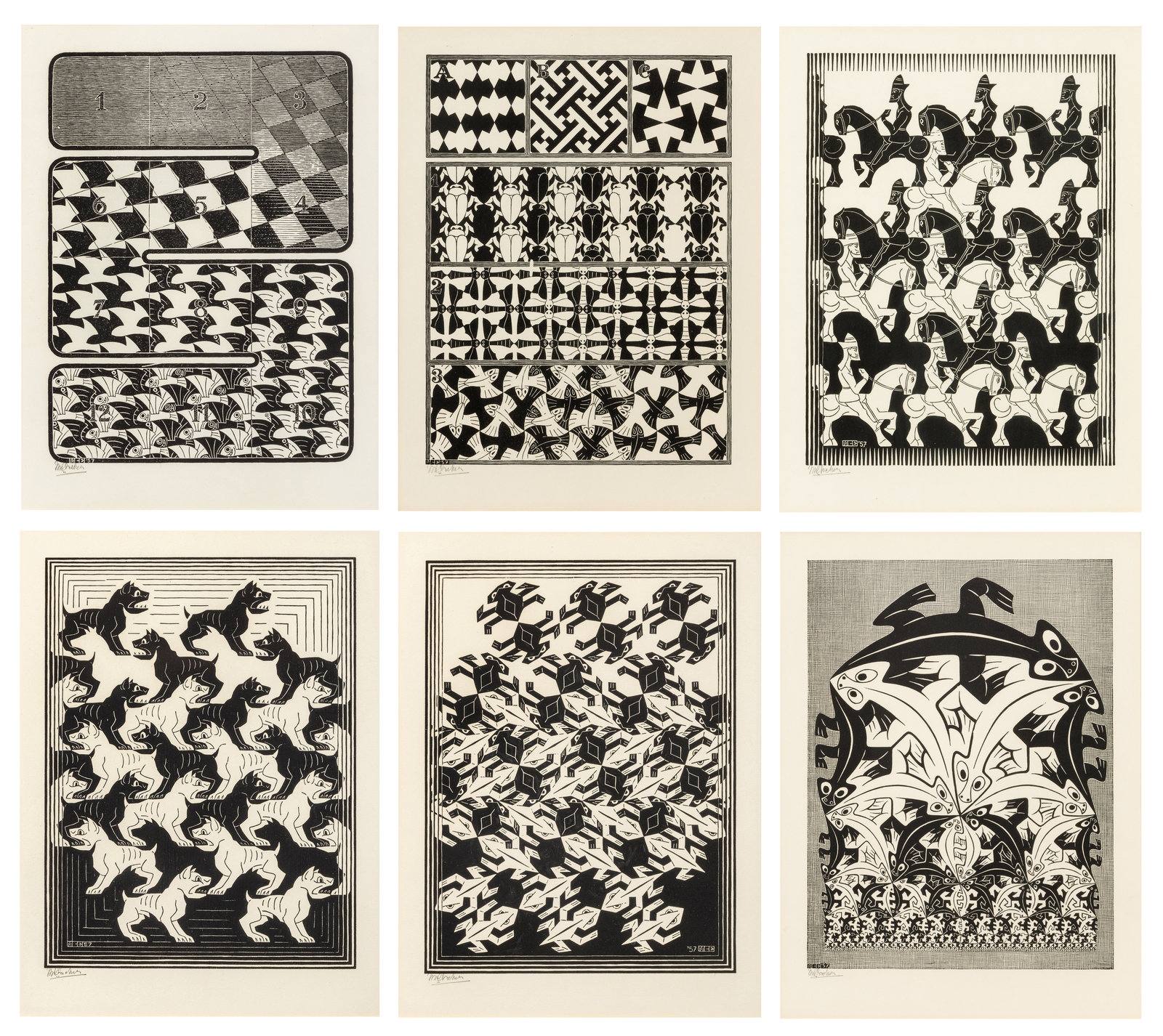 Maurits Cornelis Escher | Regular Division of the Plane I-VI (the complete set of six proofs ...