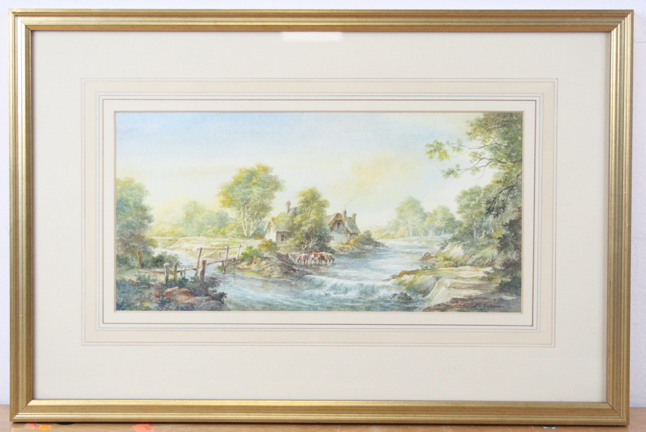 Edward Swan | - Cattle watering in a river landscape | MutualArt