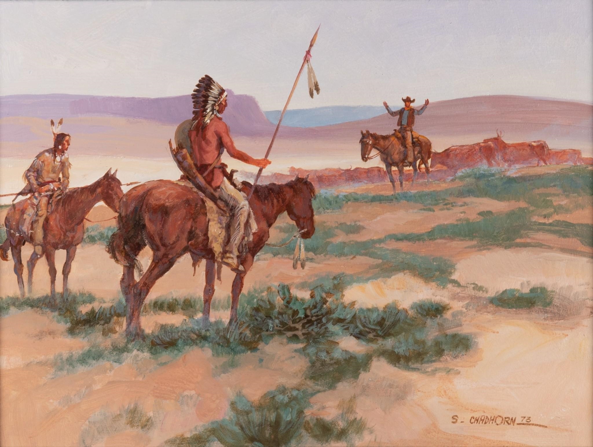 Shep Chadhorn | Rancher and Native Americans on Horseback in a Desert ...