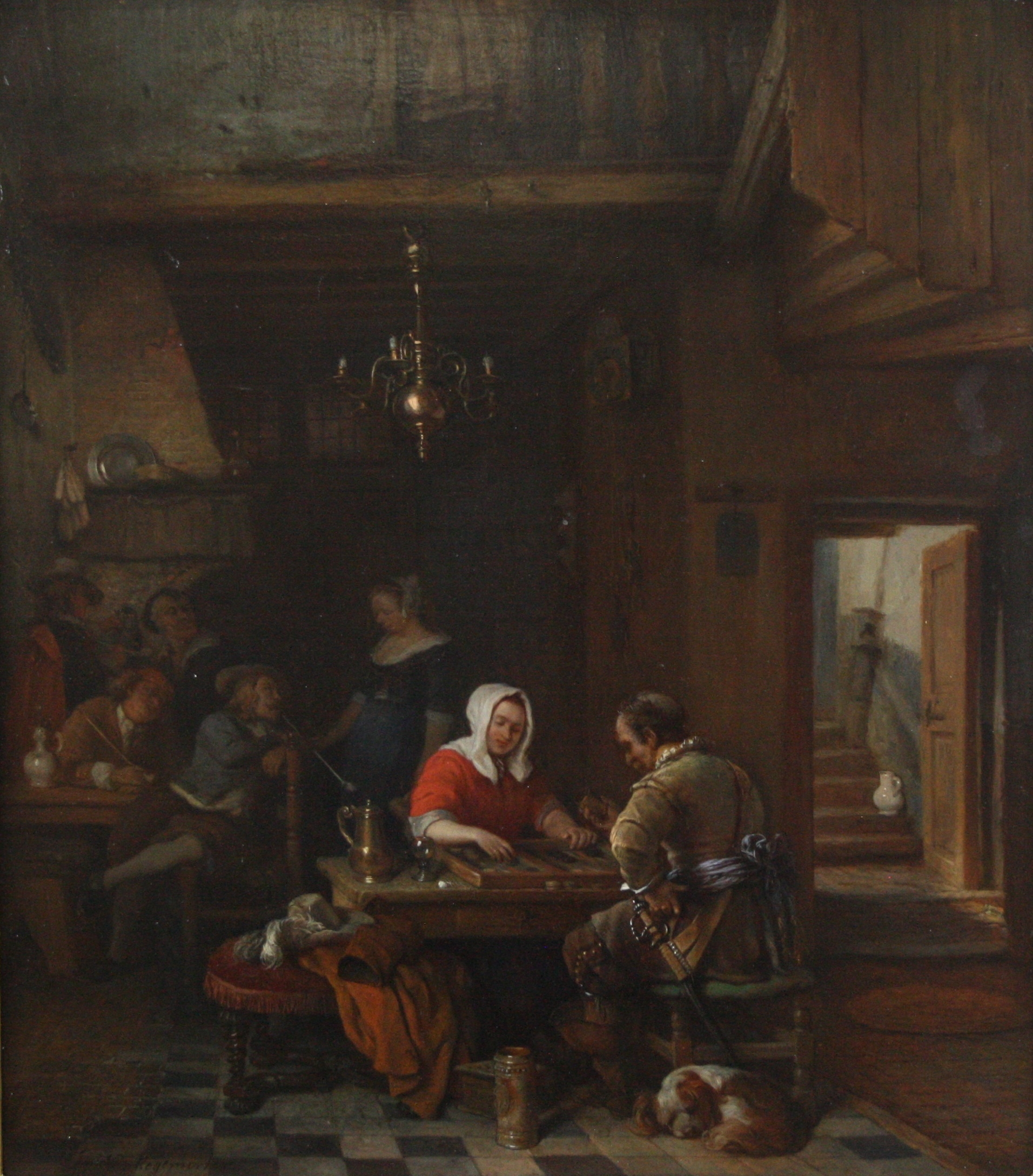 Ignatius Josephus van Regemorter | - A tavern interior with backgammon ...