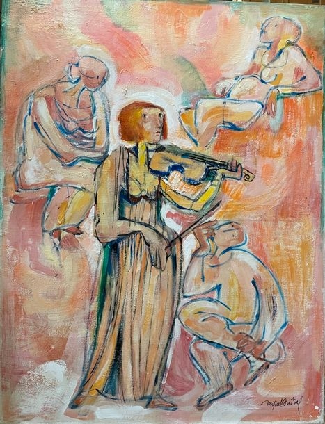 Miguel Anibal | Violinist with golden background (1935) | MutualArt