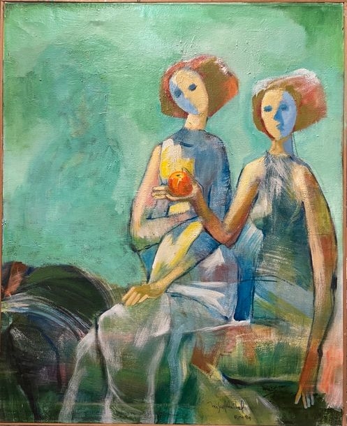 Miguel Anibal | Two women with an apple (1989) | MutualArt