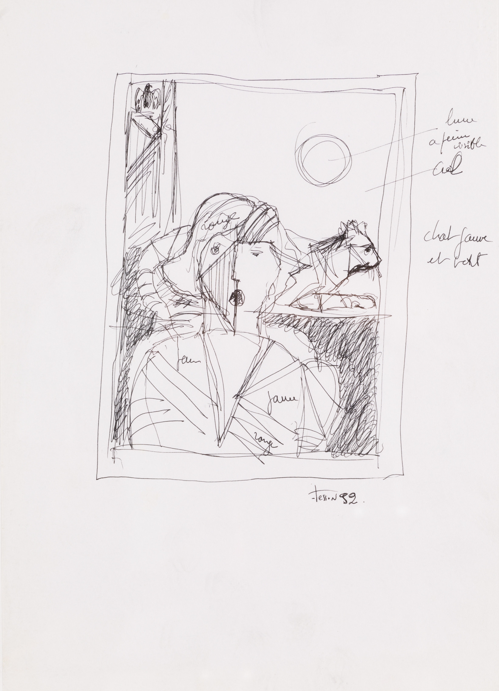 George Tesson | Estudio para cuadro con personaje y gato (1992) | MutualArt