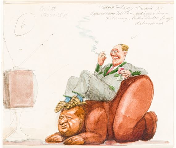 Manfred Deix | (6 Werke aus der Serie “Stuhl”) (1980) | MutualArt