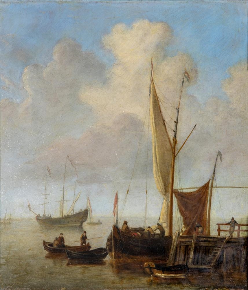British School, 18th Century | Fishing Boat at a Jetty | MutualArt