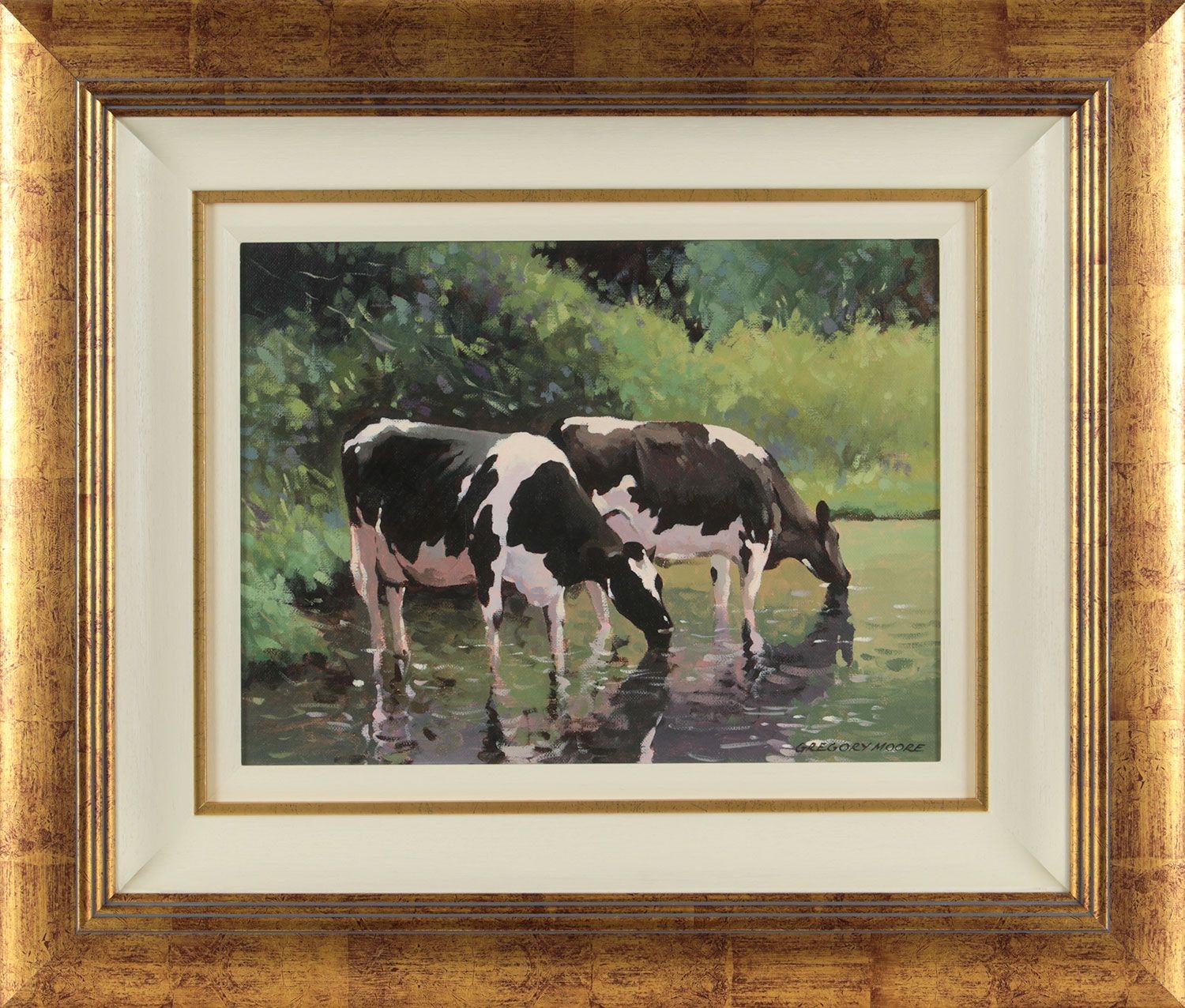 Gregory Moore | FRIESIAN COWS WATERING | MutualArt