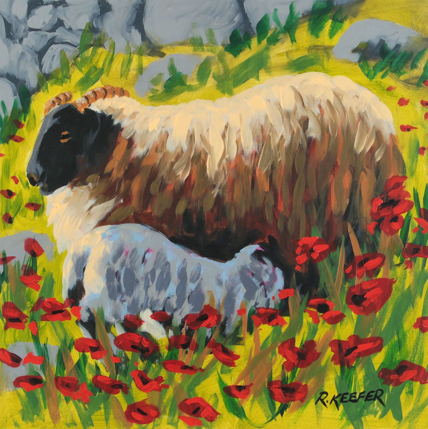 Ronald Keefer | SHEEP AND POPPIES | MutualArt