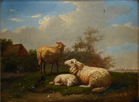 Auguste Bonheur | Sheep, lamb and hen | MutualArt