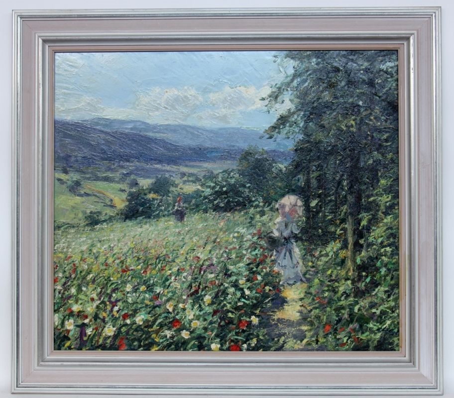 Hans Becker | Summer landscape with woman walking | MutualArt