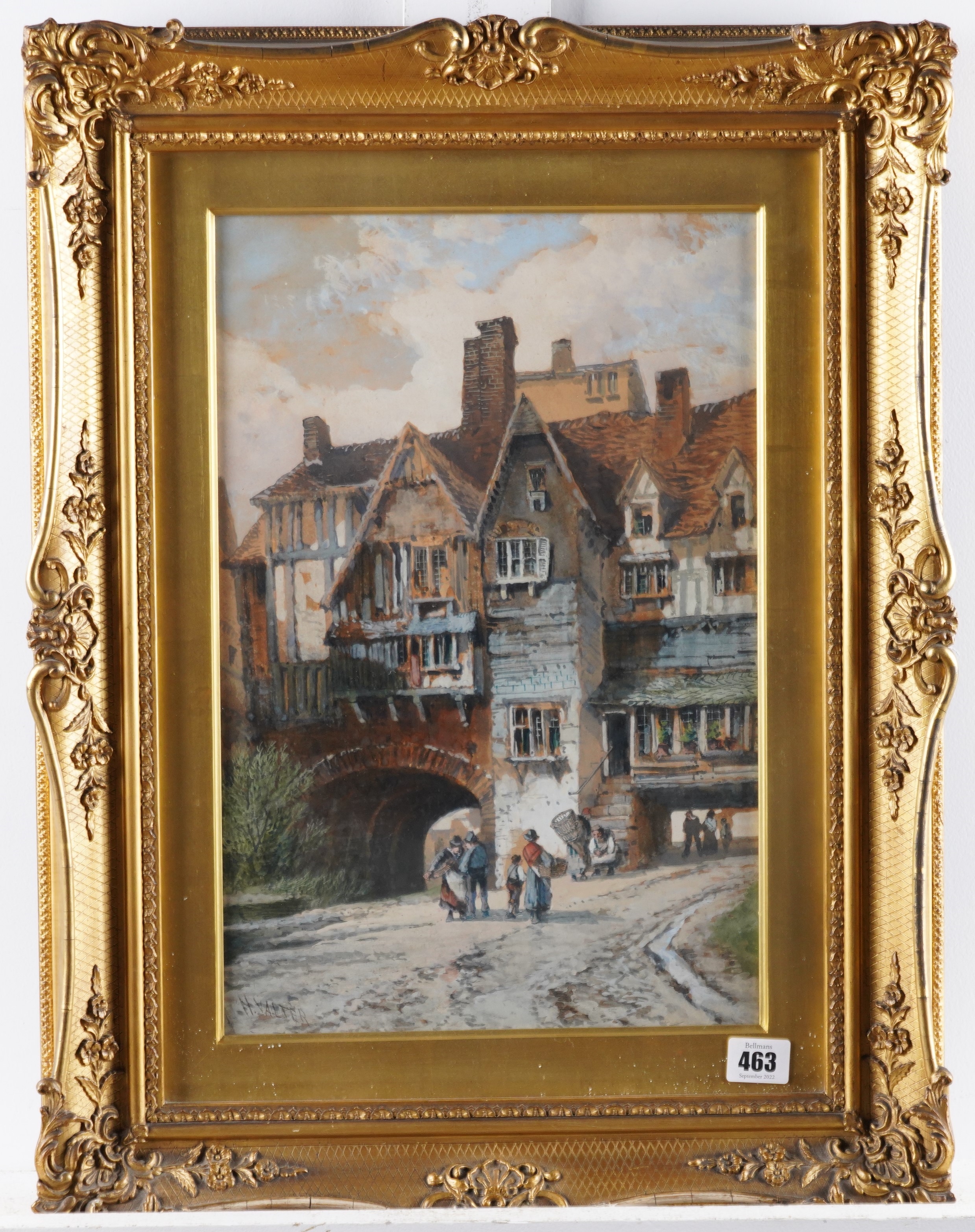 Henry Valter | Figures with baskets outside a building | MutualArt