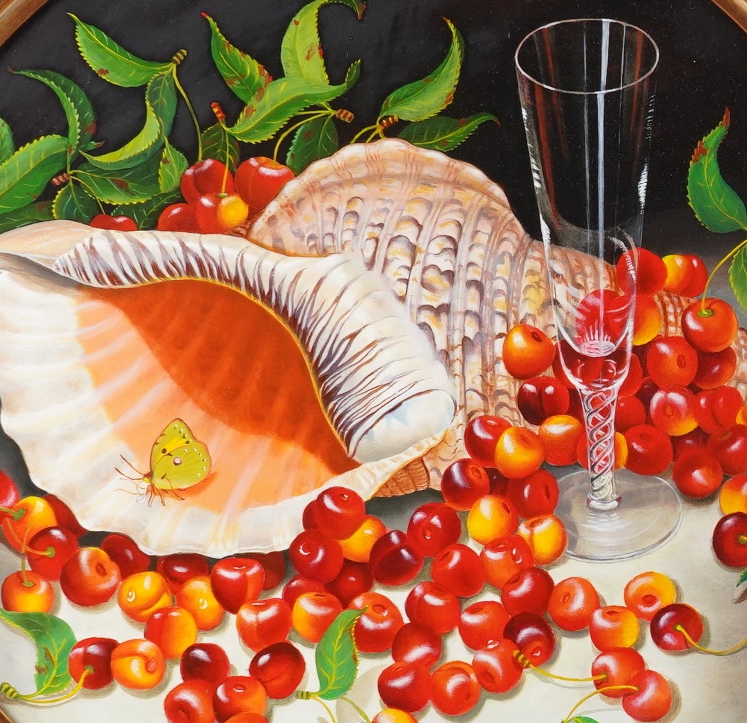 JAIME MANRIQUE | Still life with a conch shell, strawberries and a ...