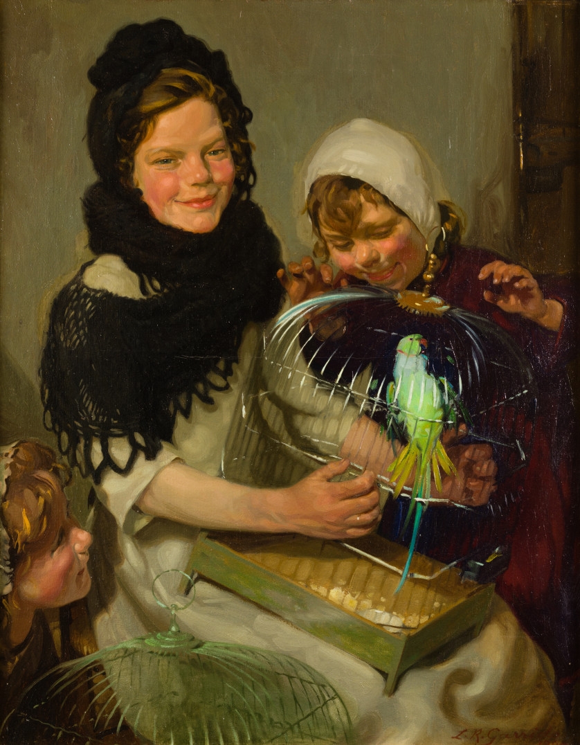 Leandro Ramón Garrido | Las niñas del pajarito (1894) | MutualArt