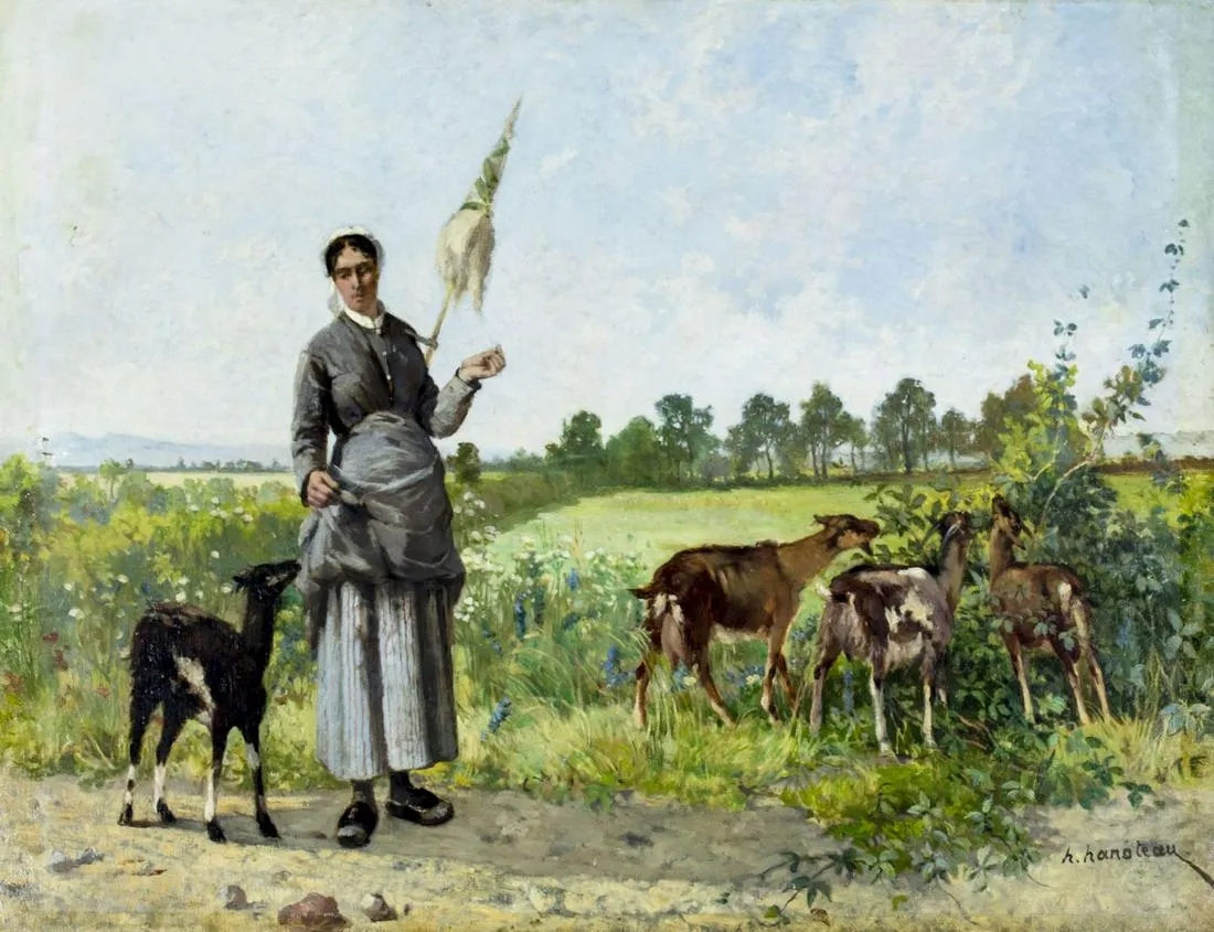 Hector Hanoteau | Woman with Goats | MutualArt
