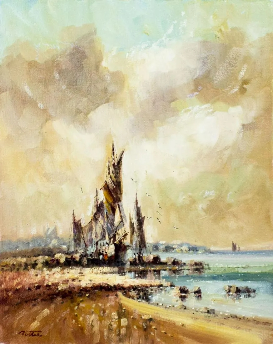 Laszlo Ritter | Coastal Landscape with Fishing Boats | MutualArt