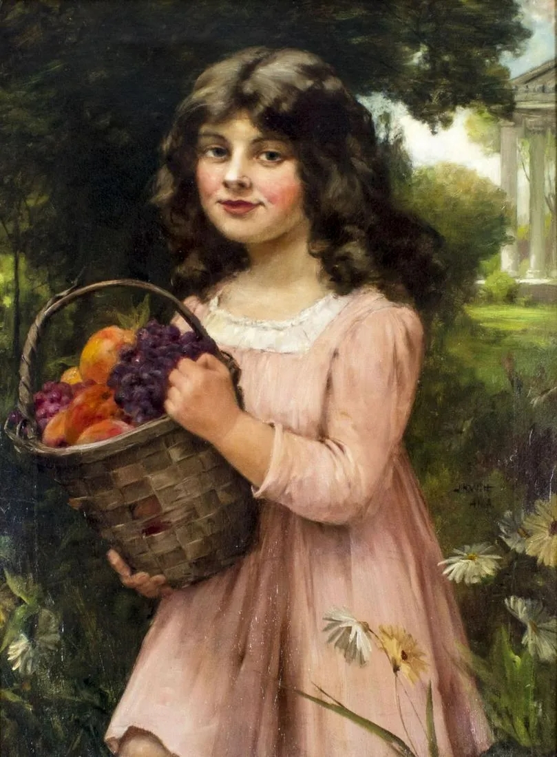 John Henry Witt | Portrait of Girl with Basket of Fruits (1901) | MutualArt