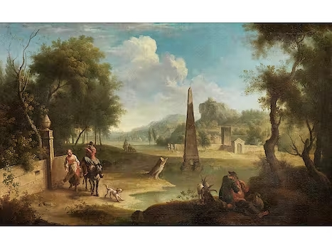 Giovanni Battista Cimaroli | ARKADISCHE LANDSCHAFT MIT OBELISKEN ...